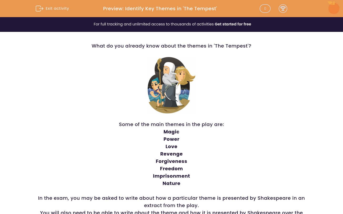 Identify Key Themes in 'The Tempest' Worksheet - EdPlace