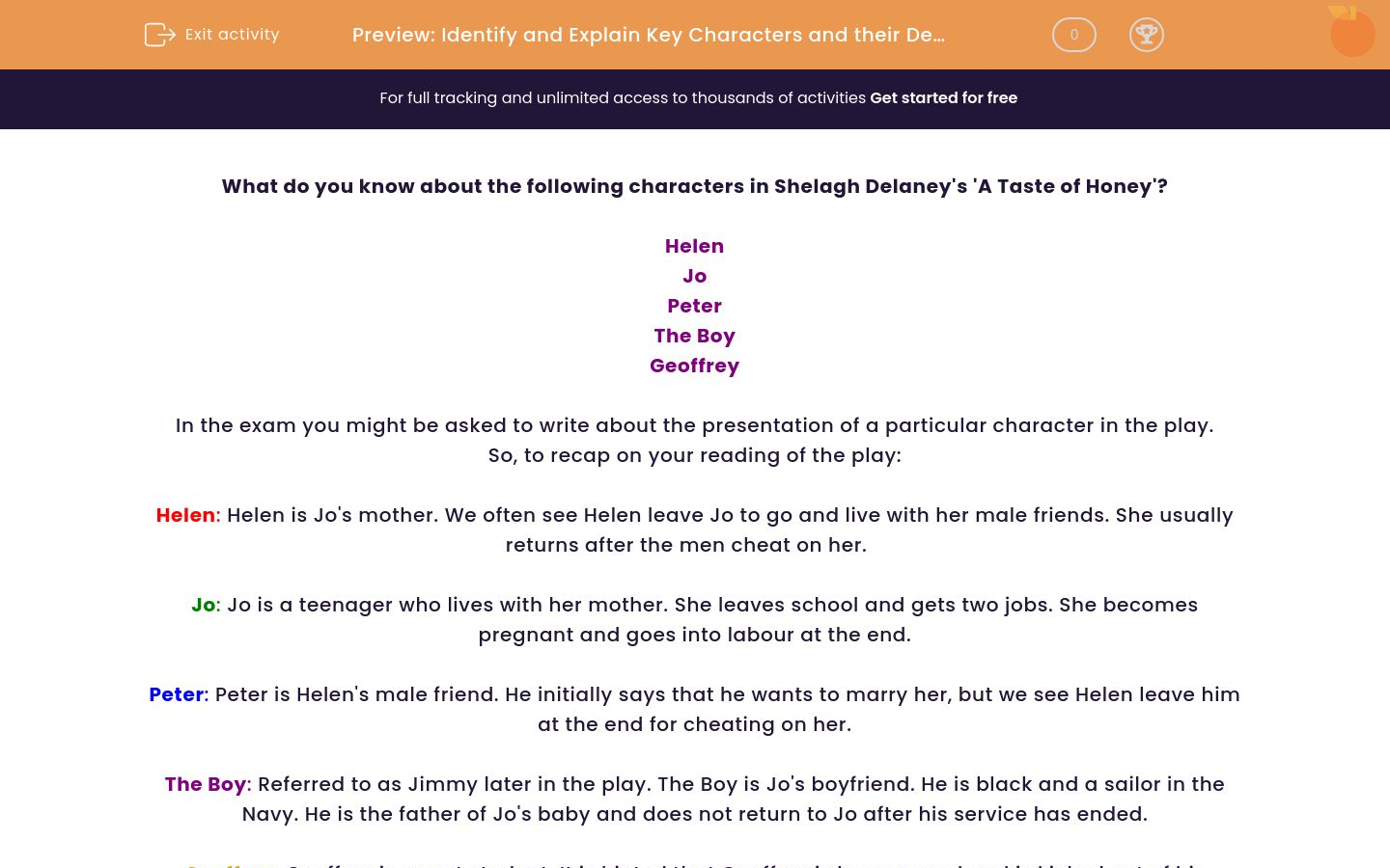 Identify and Explain Key Characters and their Development in 'A Taste ...