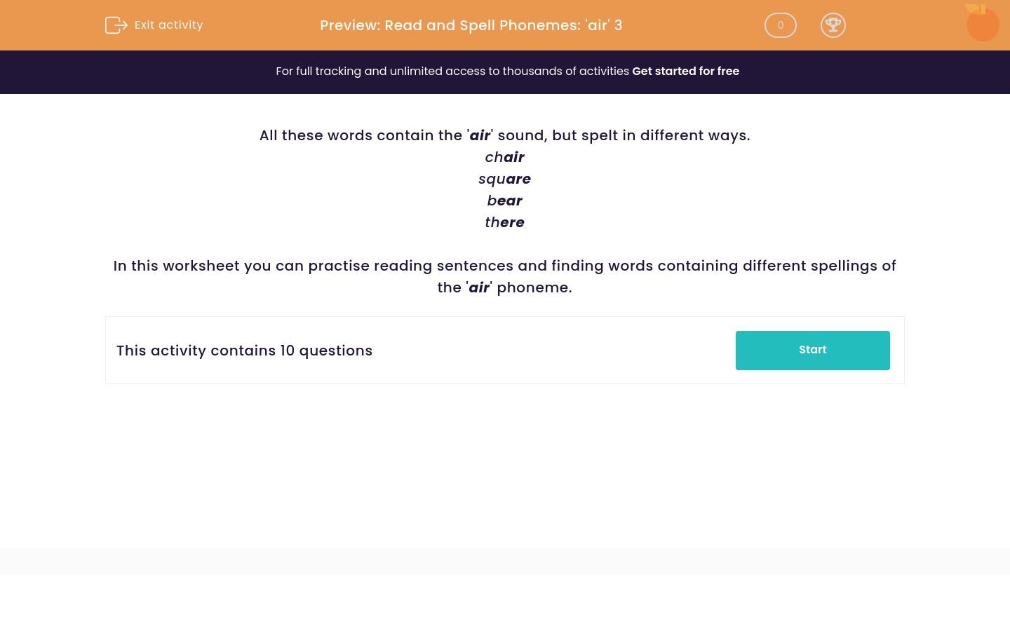 Practise Reading and Spelling Phonemes: air Worksheet - EdPlace