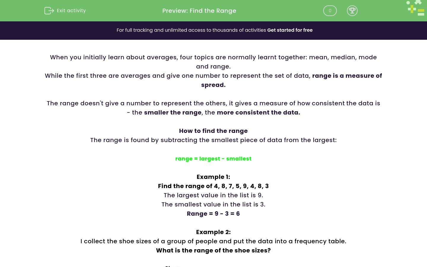 Find the Range Worksheet - EdPlace