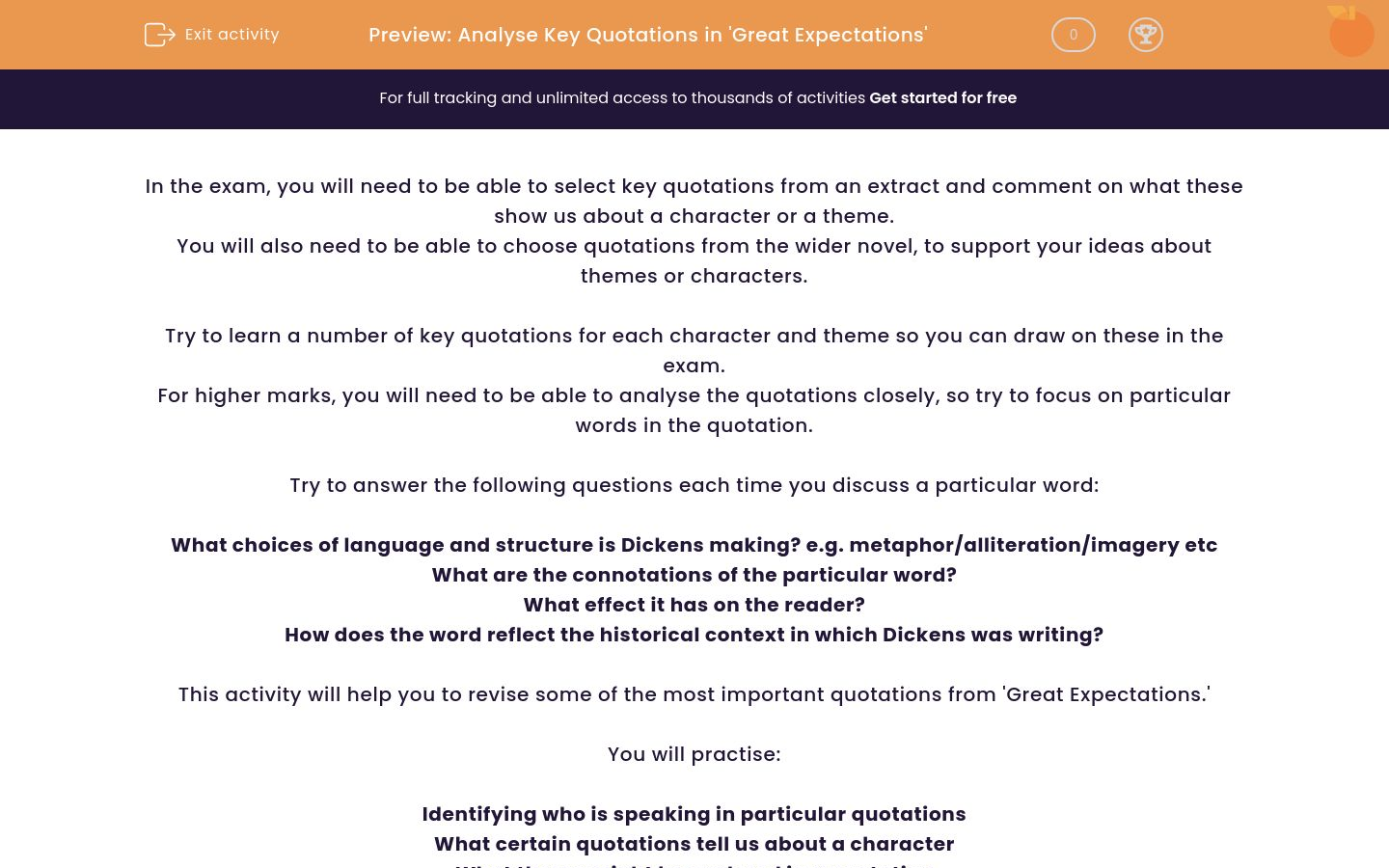 Analyse Key Quotations in 'Great Expectations' Worksheet - EdPlace