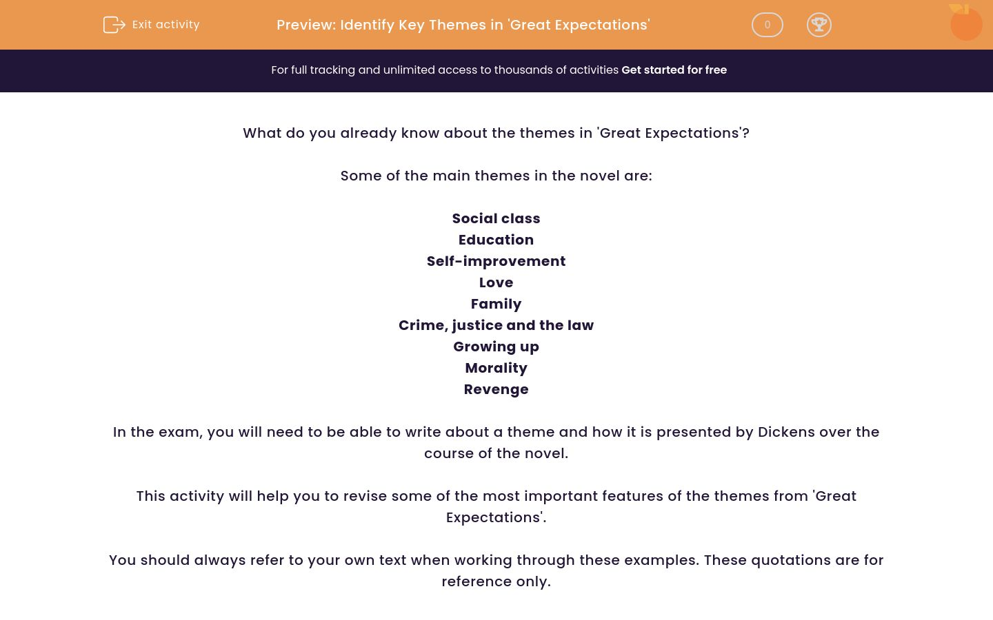 Identify Key Themes in 'Great Expectations' Worksheet - EdPlace