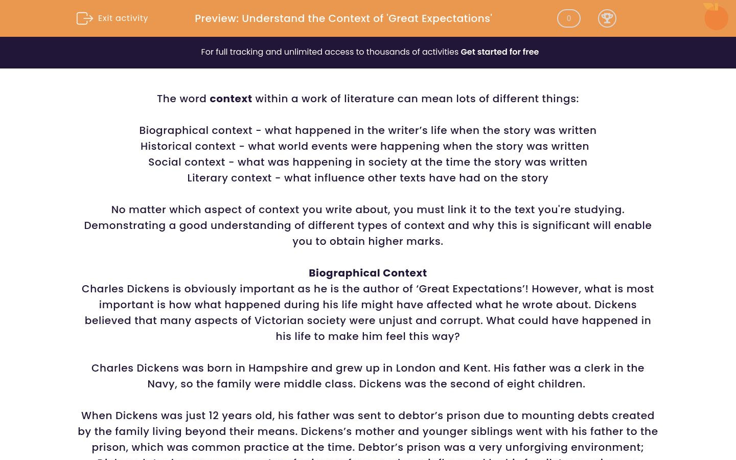 Understand the Context of 'Great Expectations' Worksheet - EdPlace