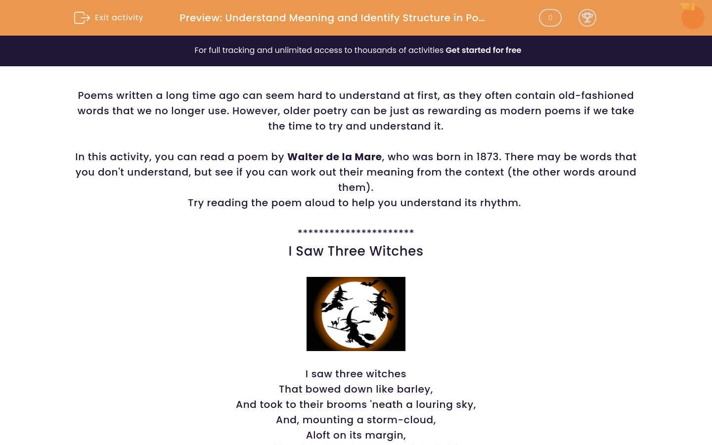 Understand Meaning and Identify Structure in Poetry Worksheet - EdPlace