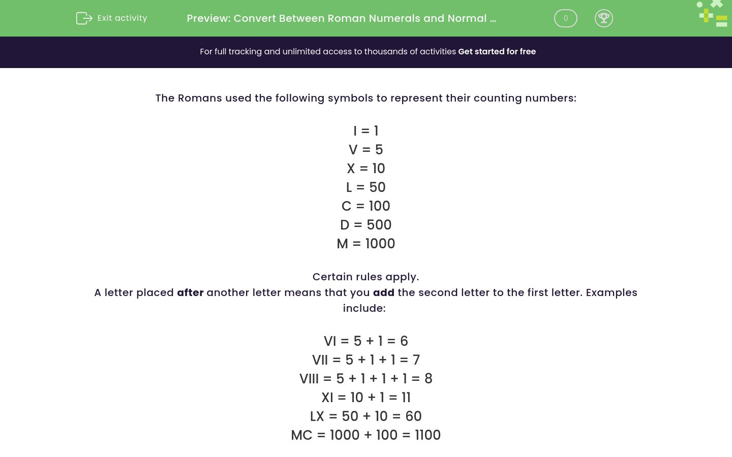Convert Between Roman Numerals and Normal Numbers Worksheet - EdPlace