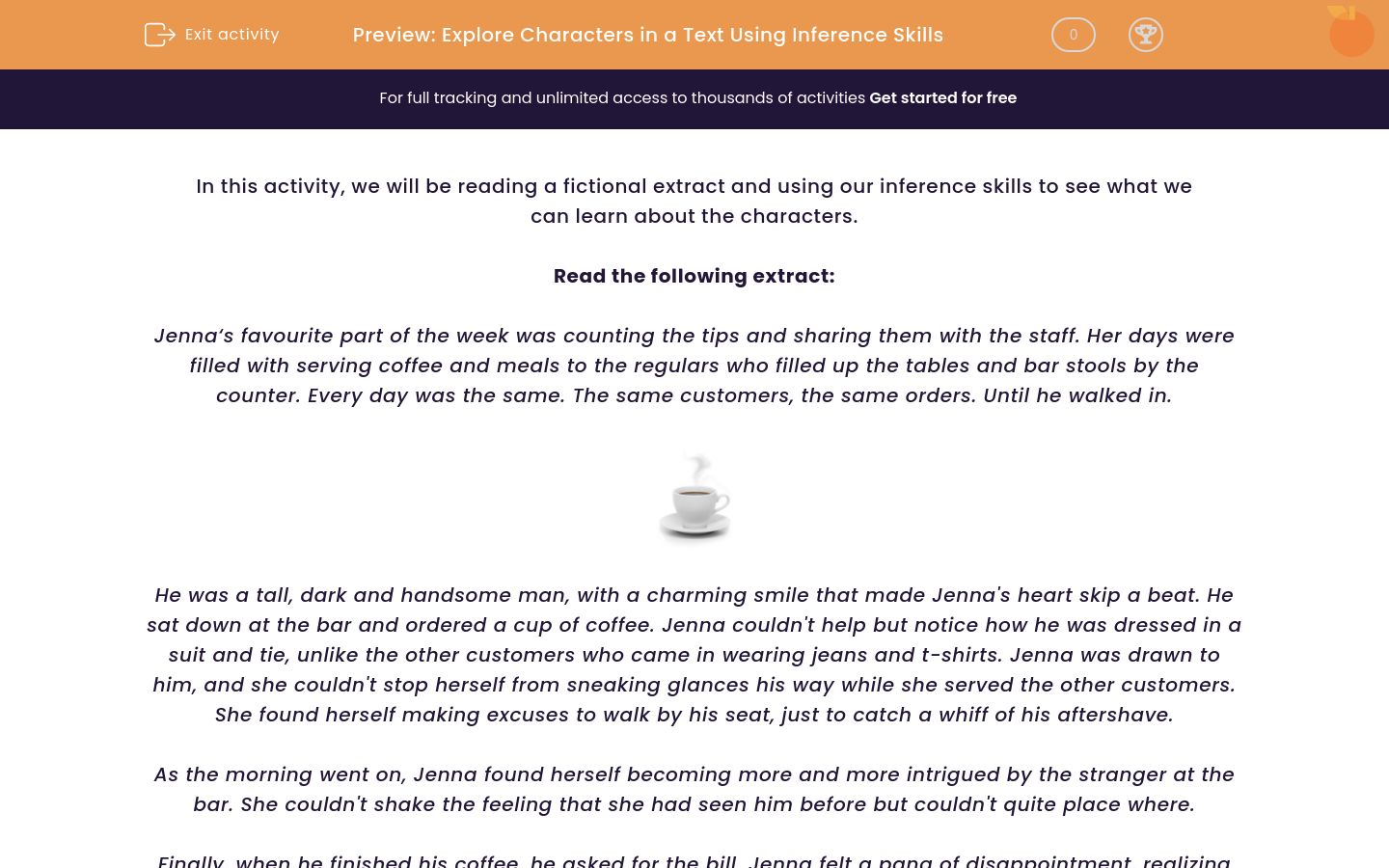 Explore Characters in a Text Using Inference Skills Worksheet - EdPlace