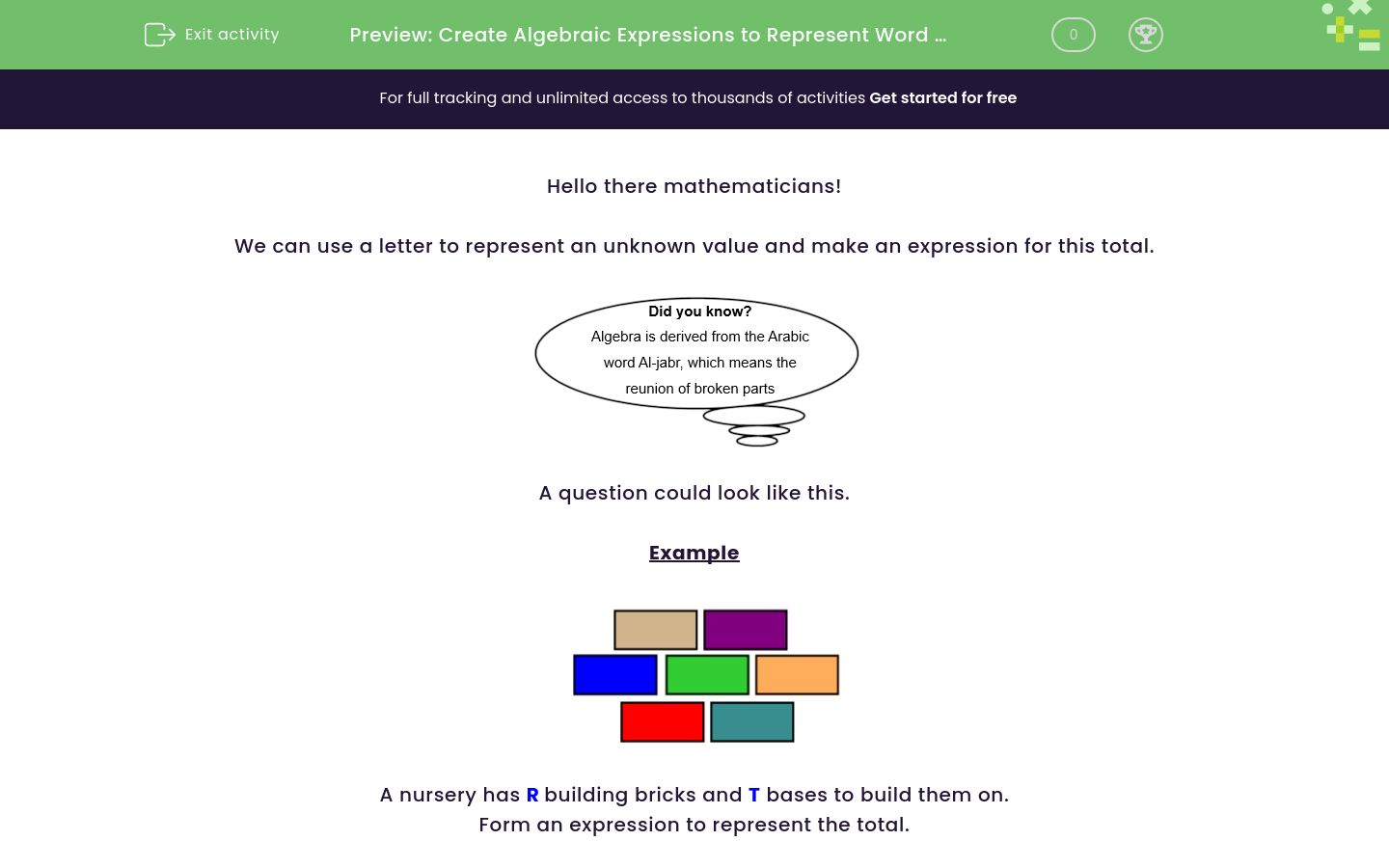 Create Algebraic Expressions to Represent Word Problems Worksheet - EdPlace