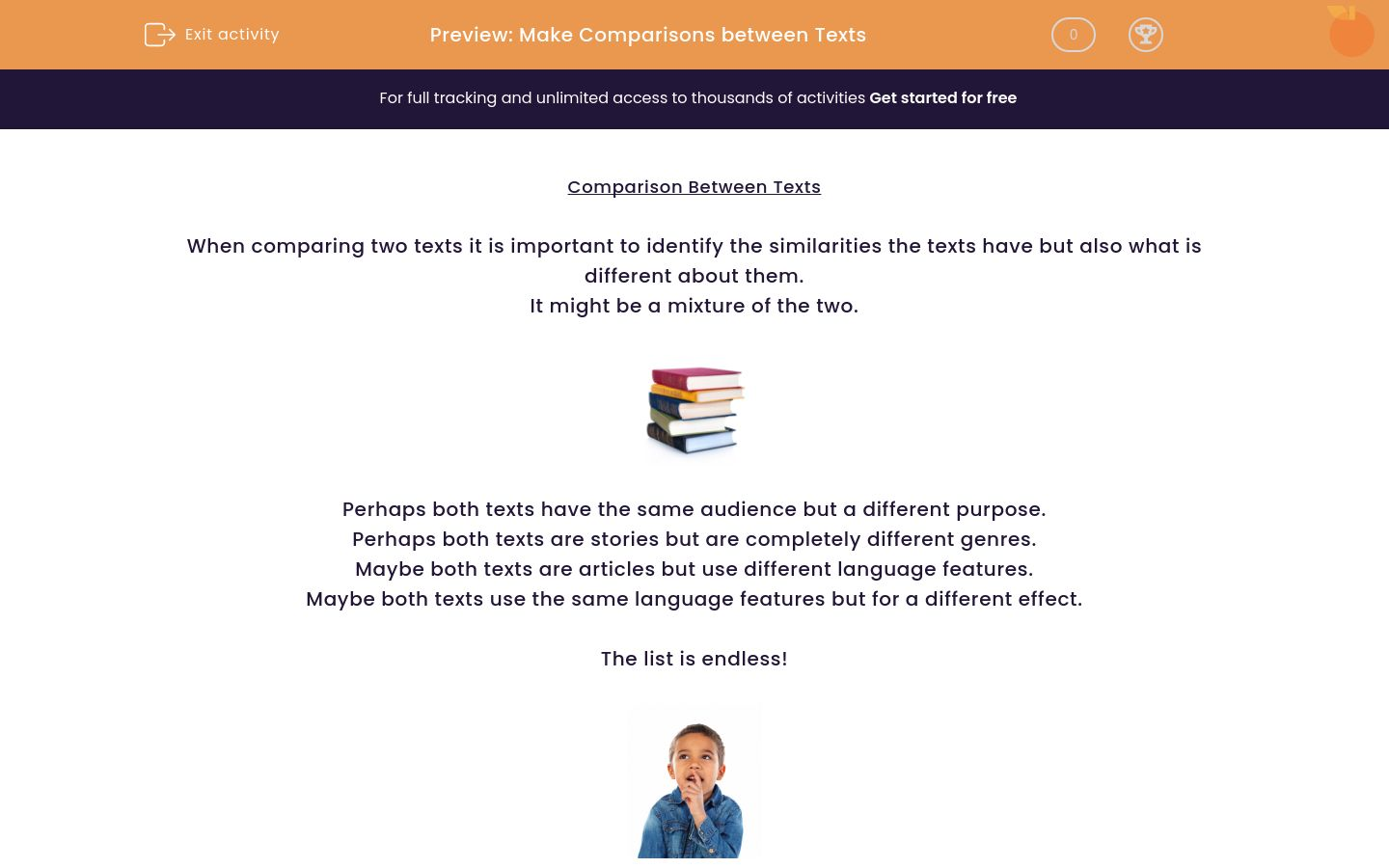 Make Comparisons between Texts Worksheet - EdPlace