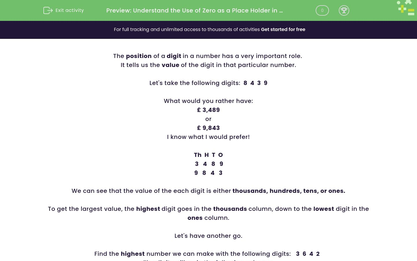 Understand the Use of Zero as a Place Holder in 4-Digit Numbers ...