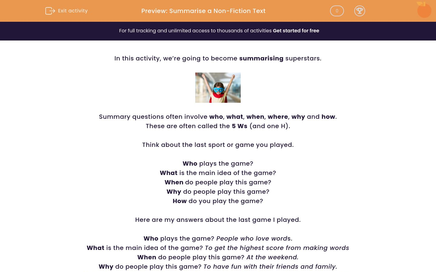 Summarise a Non-Fiction Text Worksheet - EdPlace