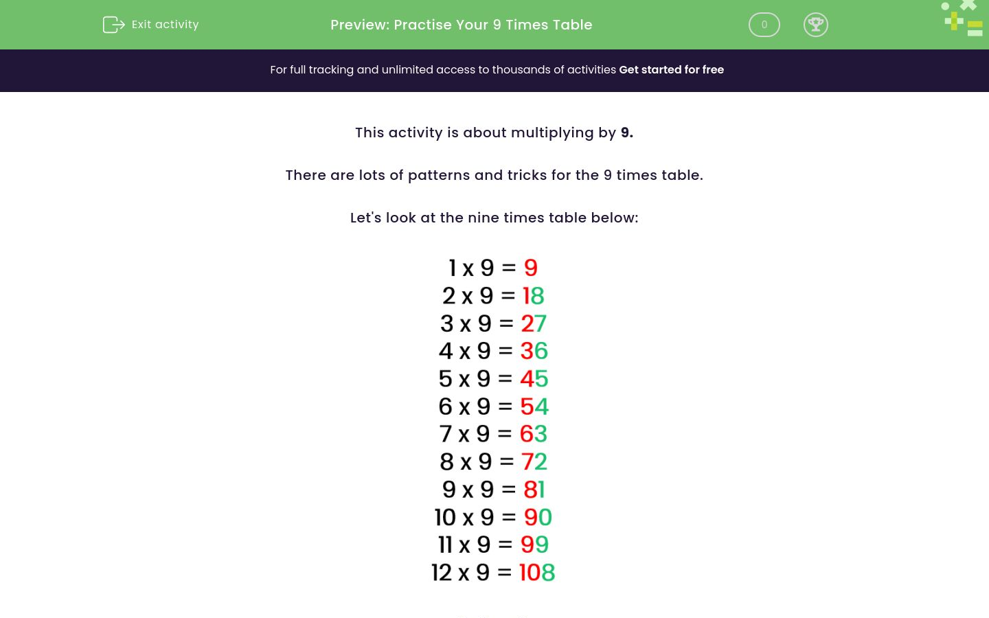 Practise Your 9 Times Table Worksheet - EdPlace