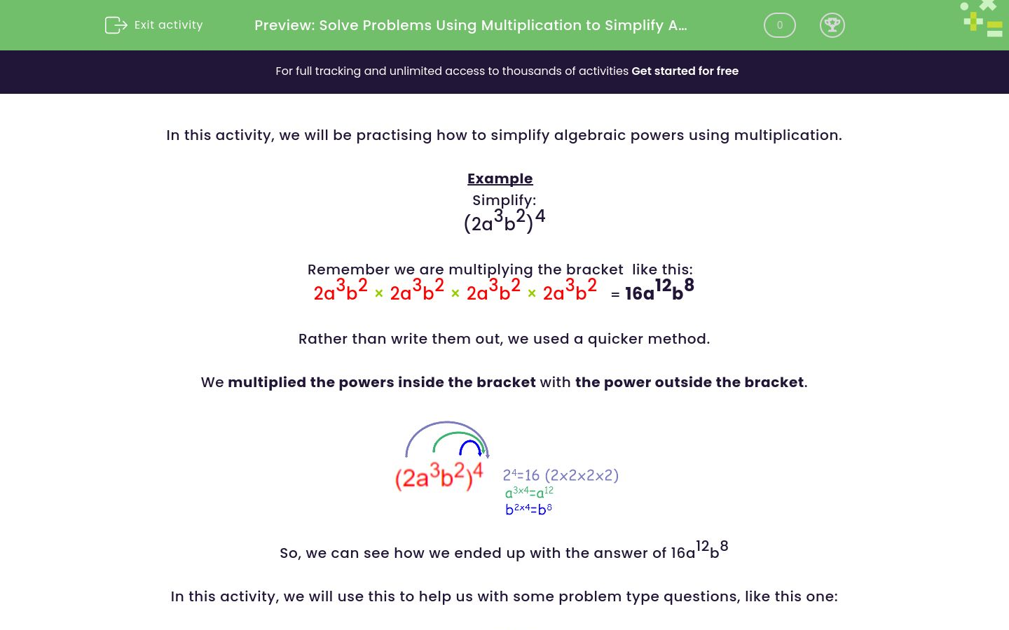 Solve Problems Using Multiplication to Simplify Algebraic Powers Worksheet - EdPlace