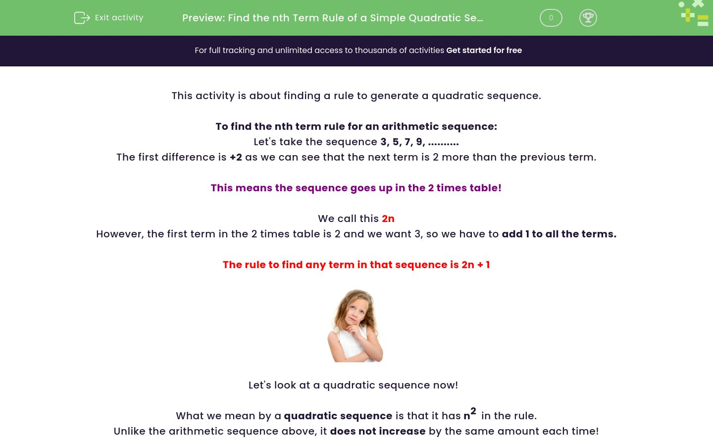 Find The Nth Term Rule Of A Simple Quadratic Sequence Worksheet Edplace