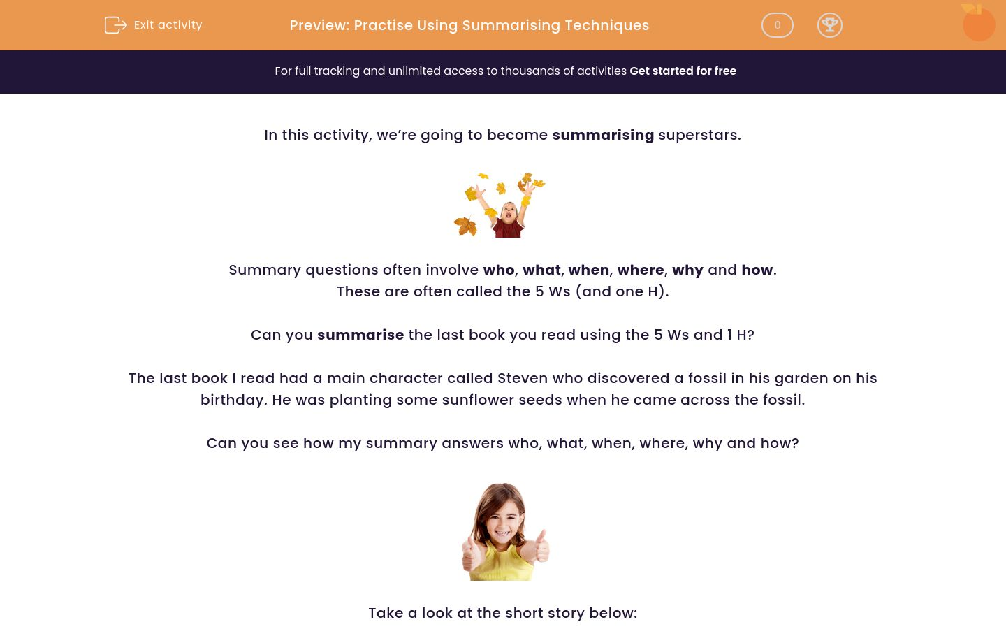 Practise Using Summarising Techniques Worksheet - EdPlace