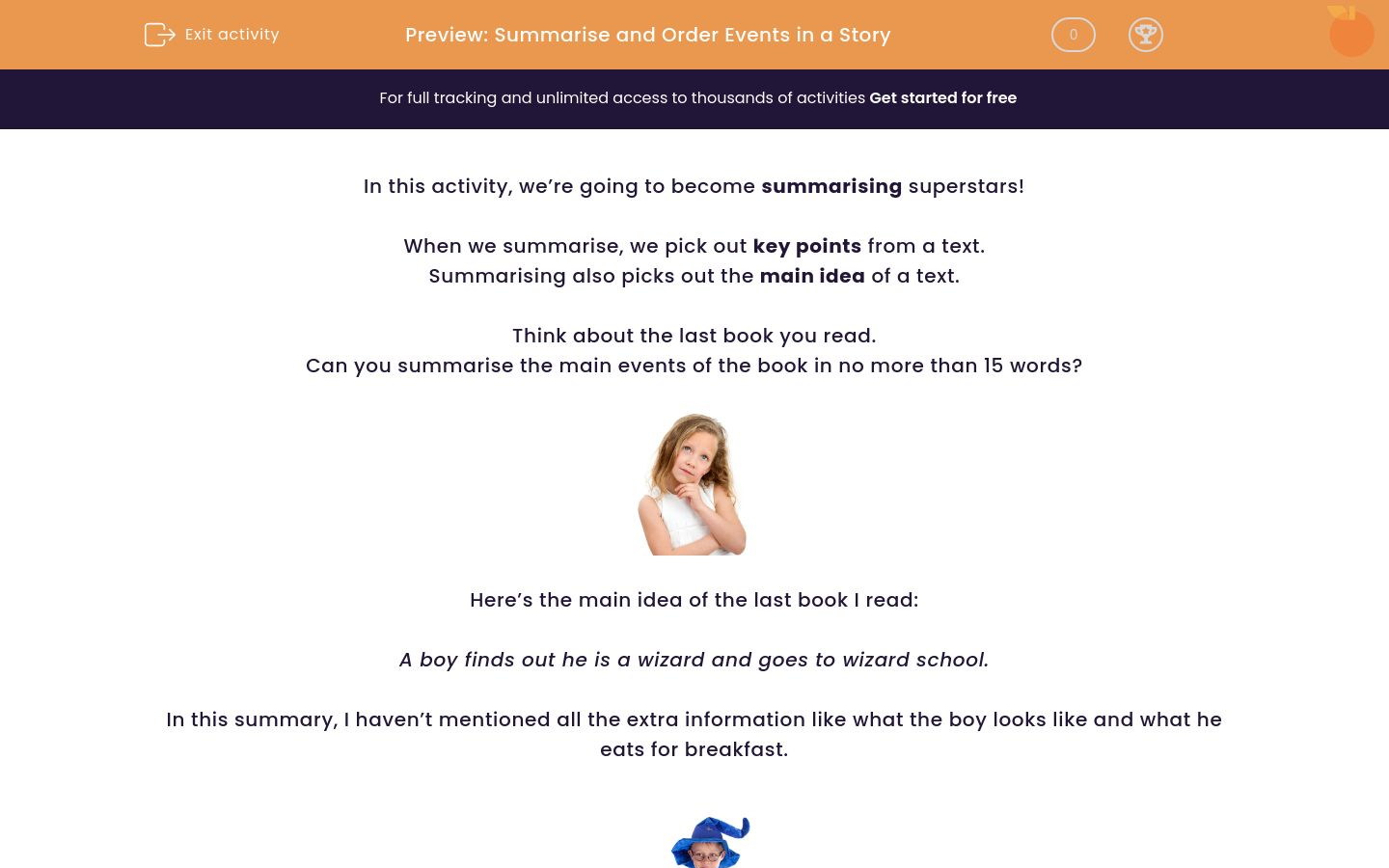Summarise and Order Events in a Story Worksheet - EdPlace