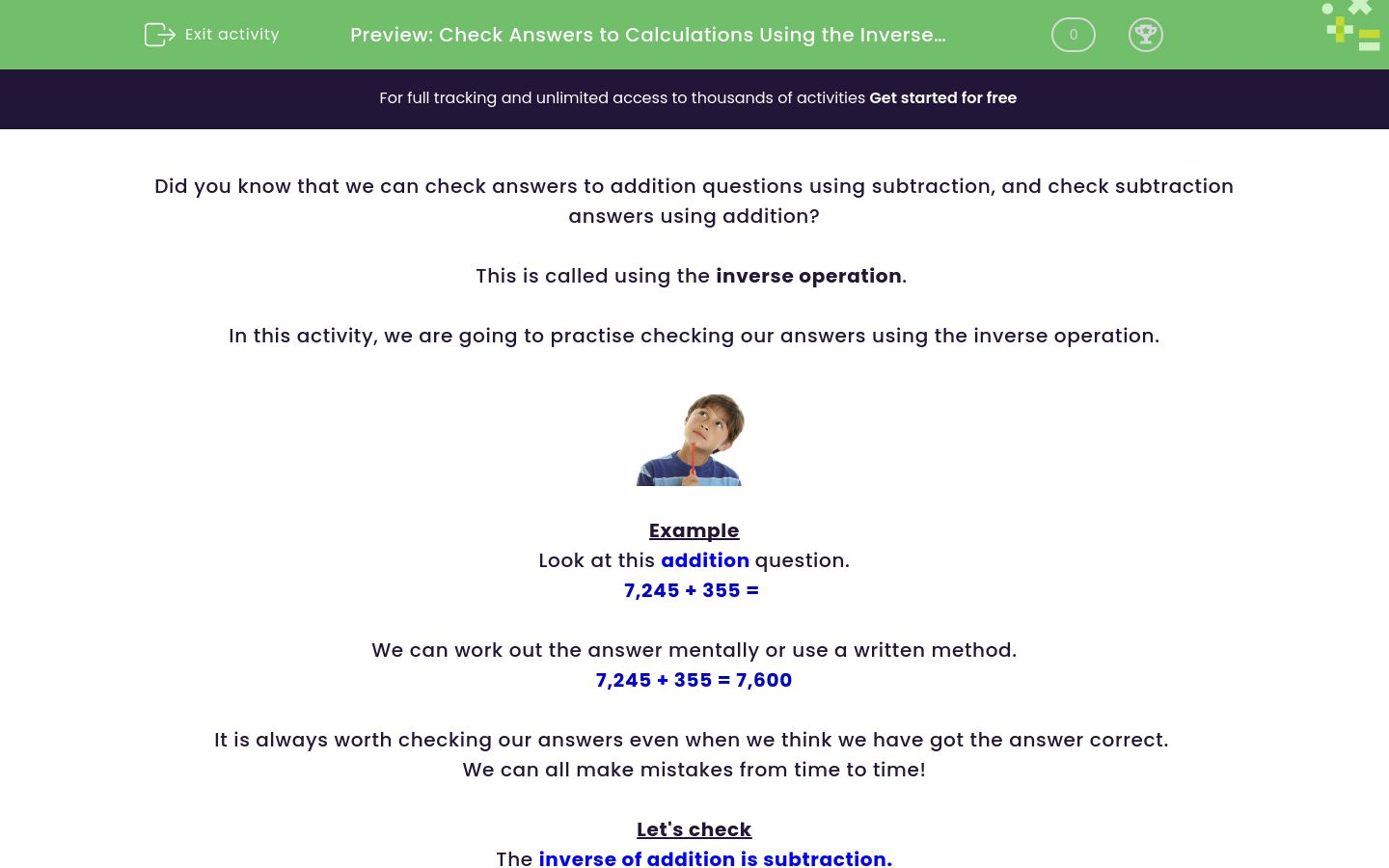 Check Answers to Calculations Using the Inverse Operation Worksheet ...
