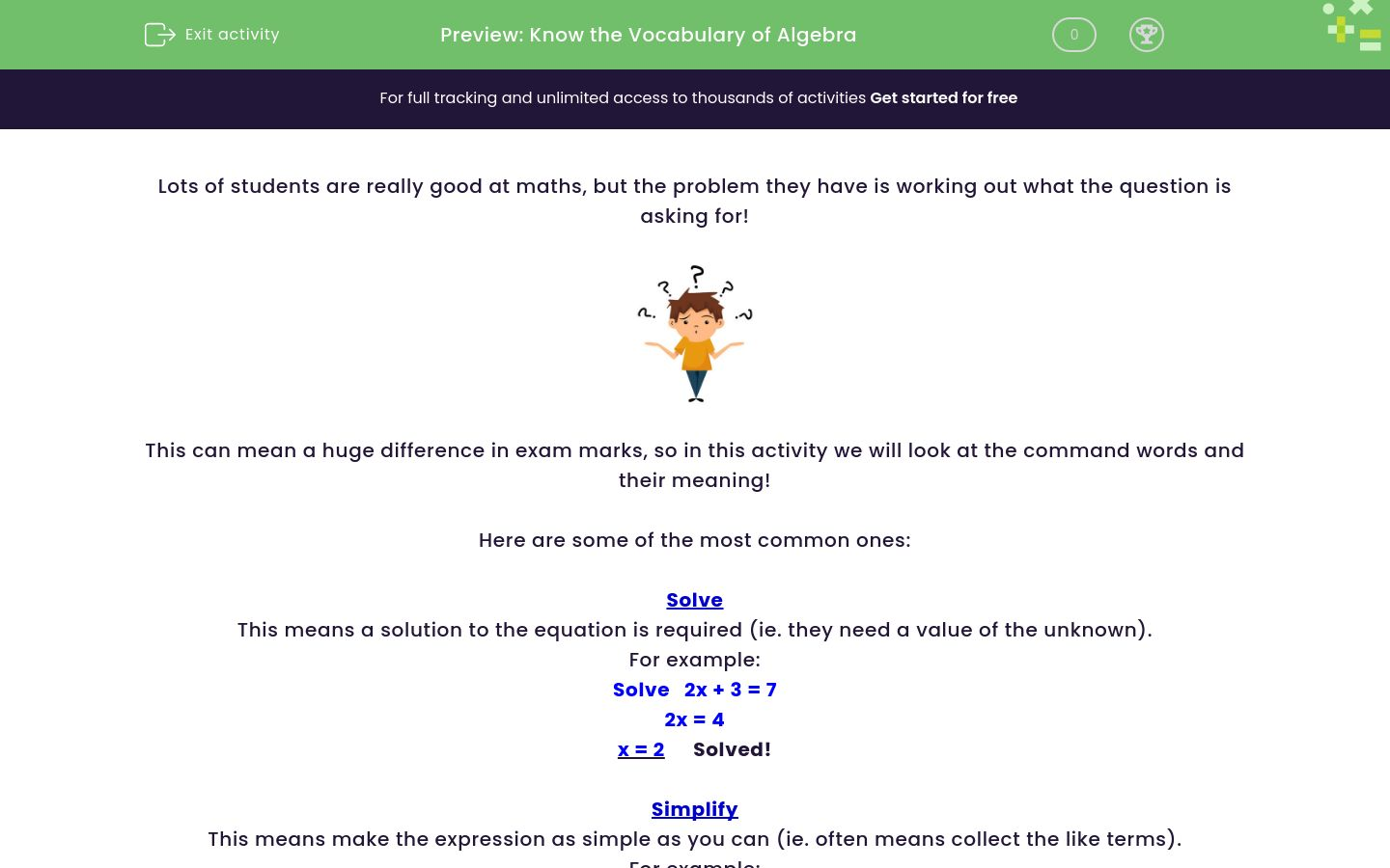 Know the Vocabulary of Algebra Worksheet - EdPlace
