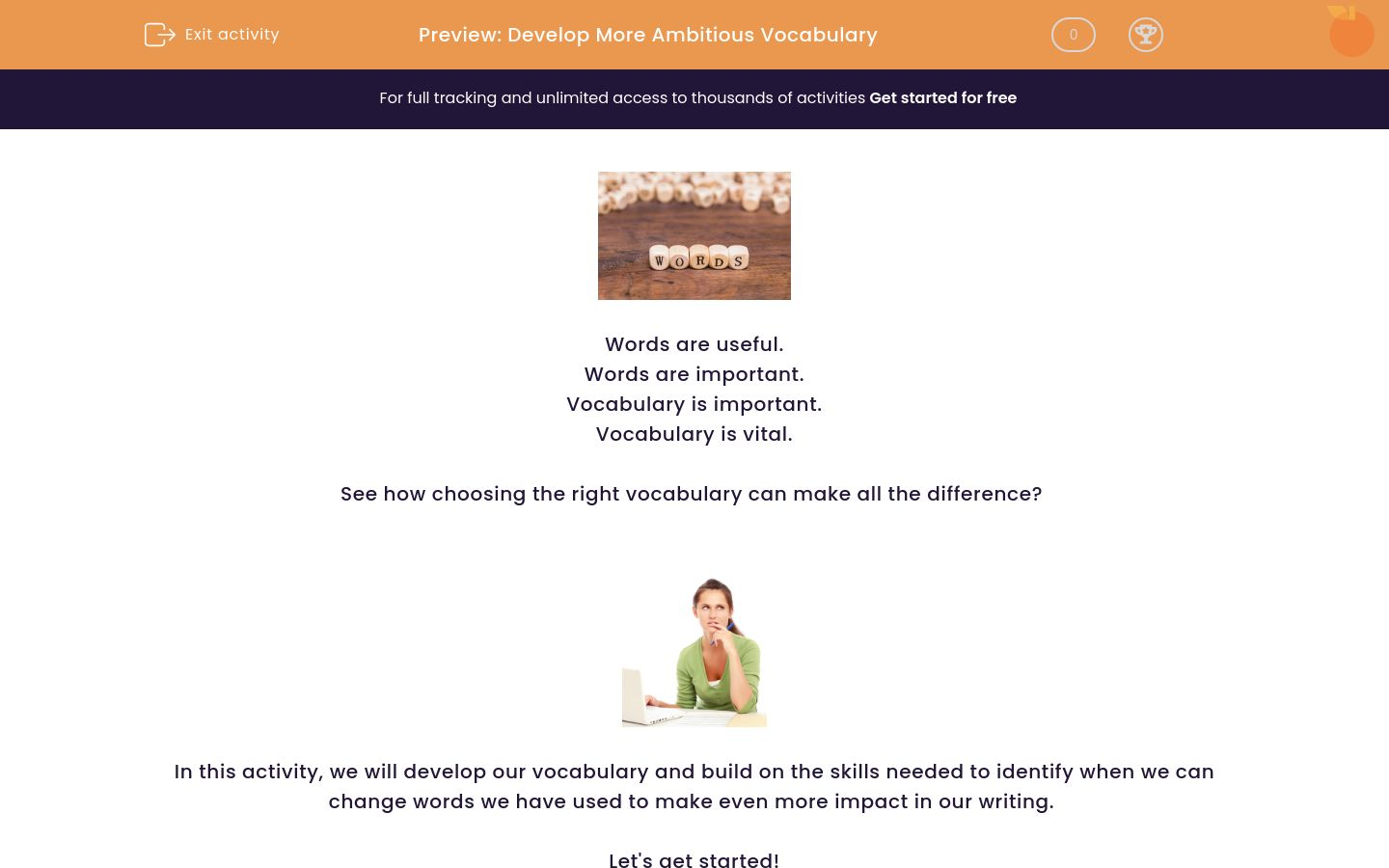 Develop More Ambitious Vocabulary Worksheet - EdPlace