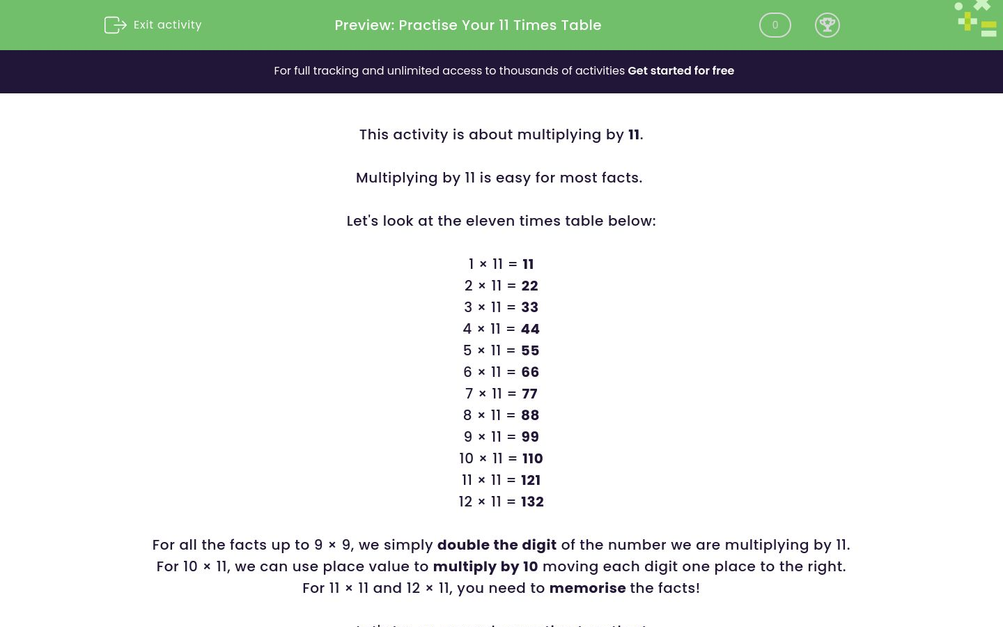 Practise Your 11 Times Table Worksheet - EdPlace