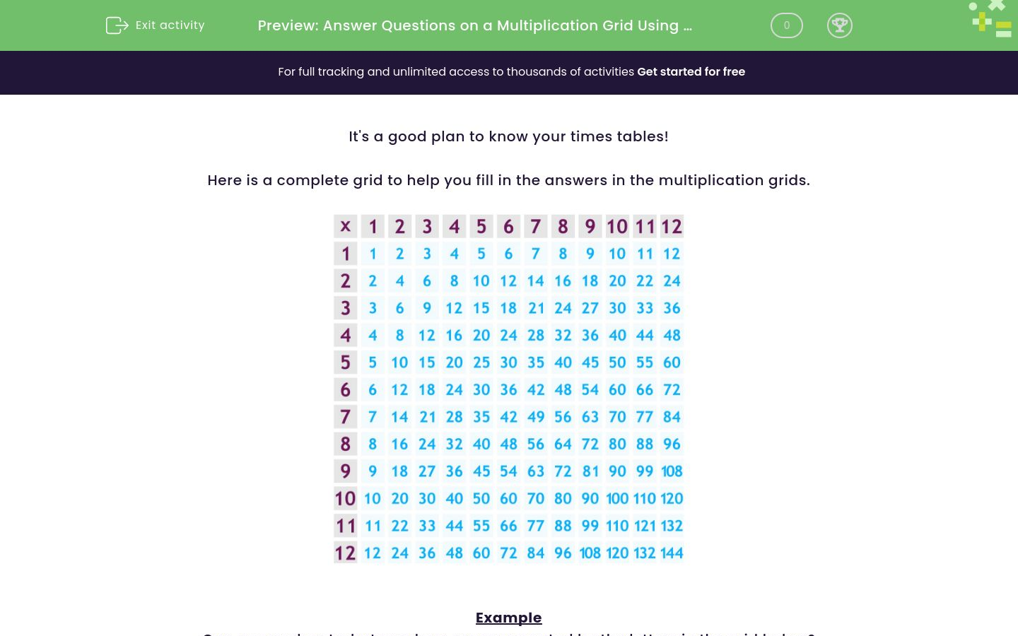 Answer Questions on a Multiplication Grid Using Your Times Tables ...