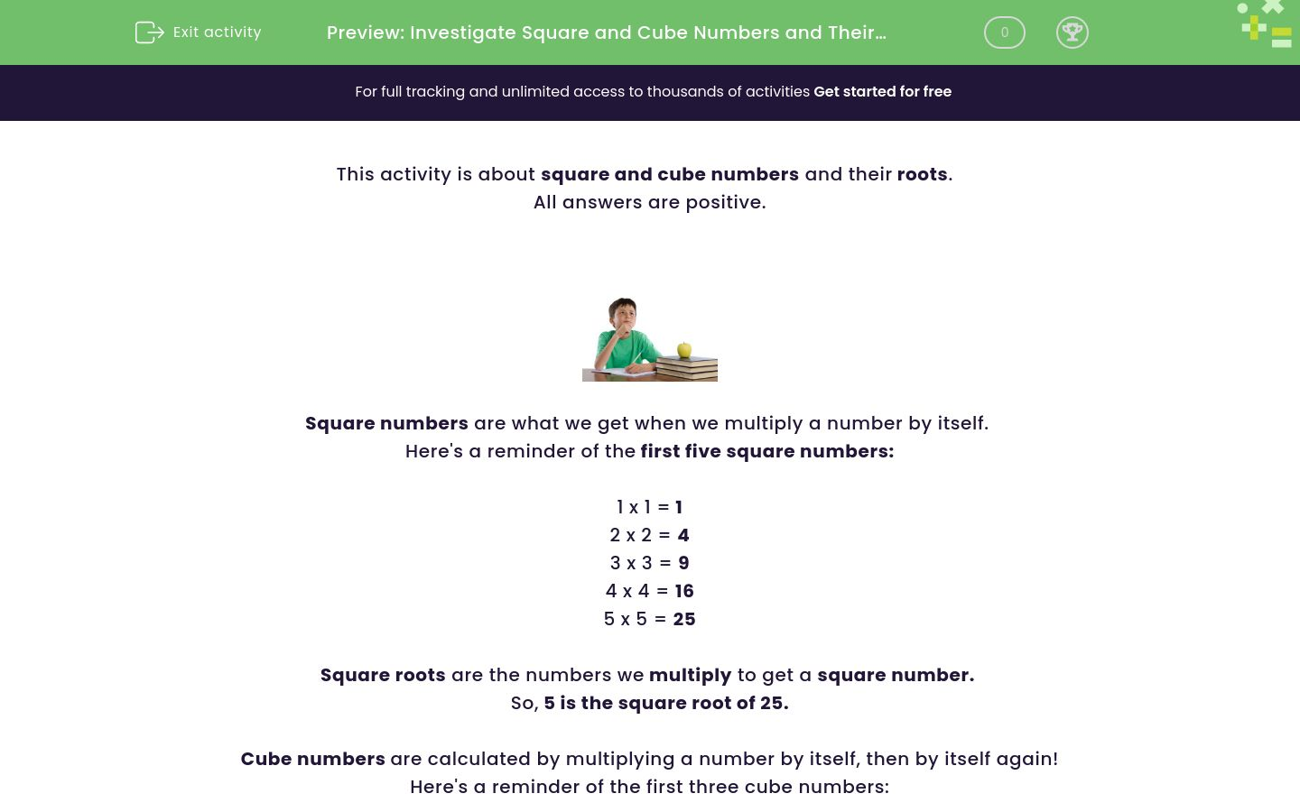 Investigate Square and Cube Numbers and Their Roots Worksheet - EdPlace