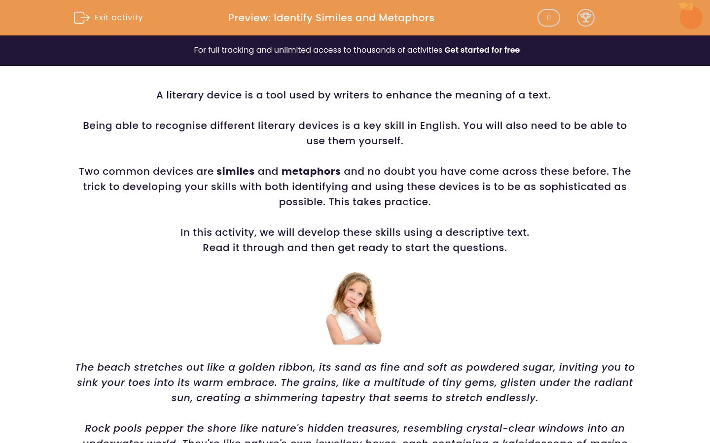 Identify Similes and Metaphors Worksheet - EdPlace