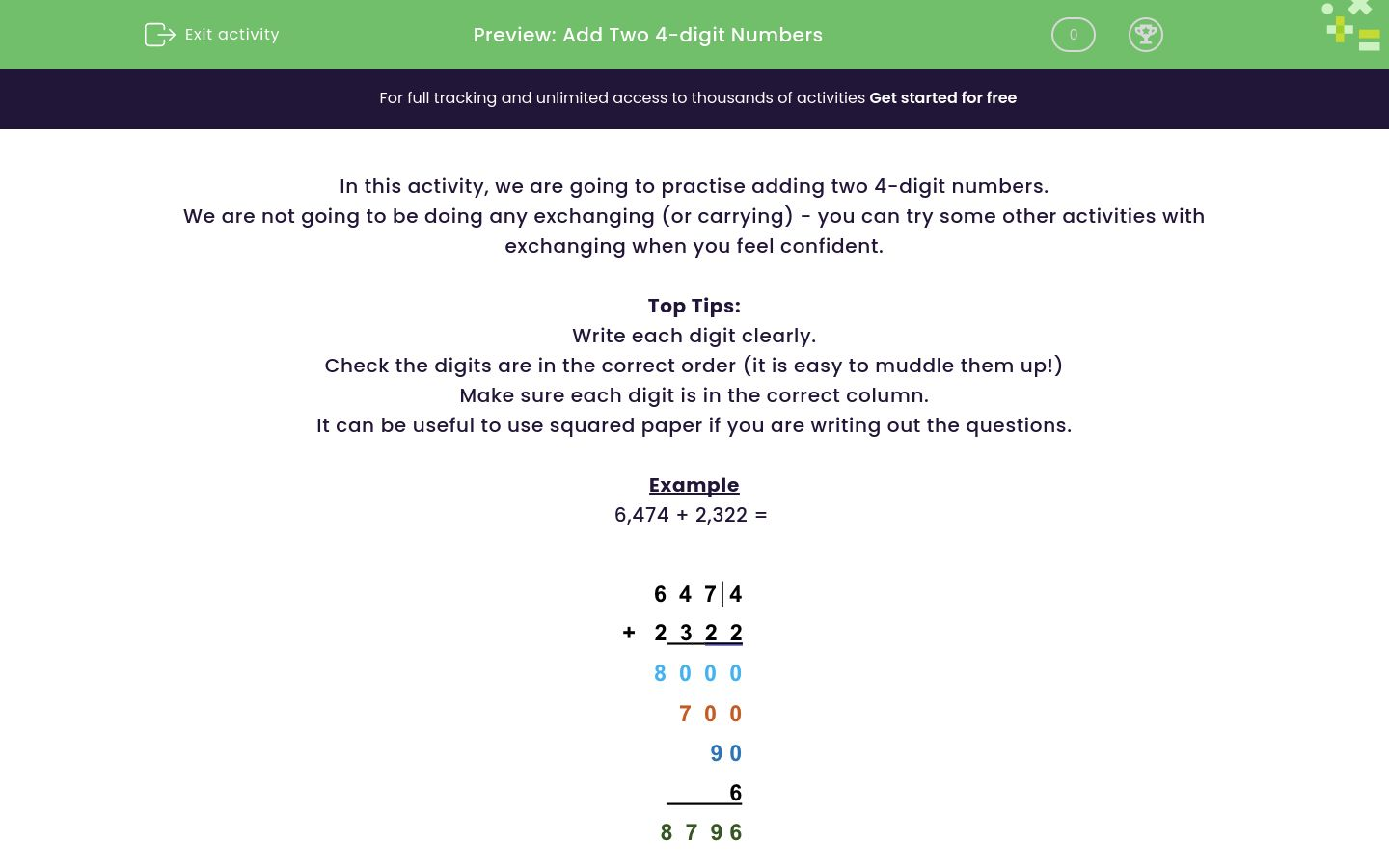 Add Two Four-digit Numbers Worksheet - EdPlace