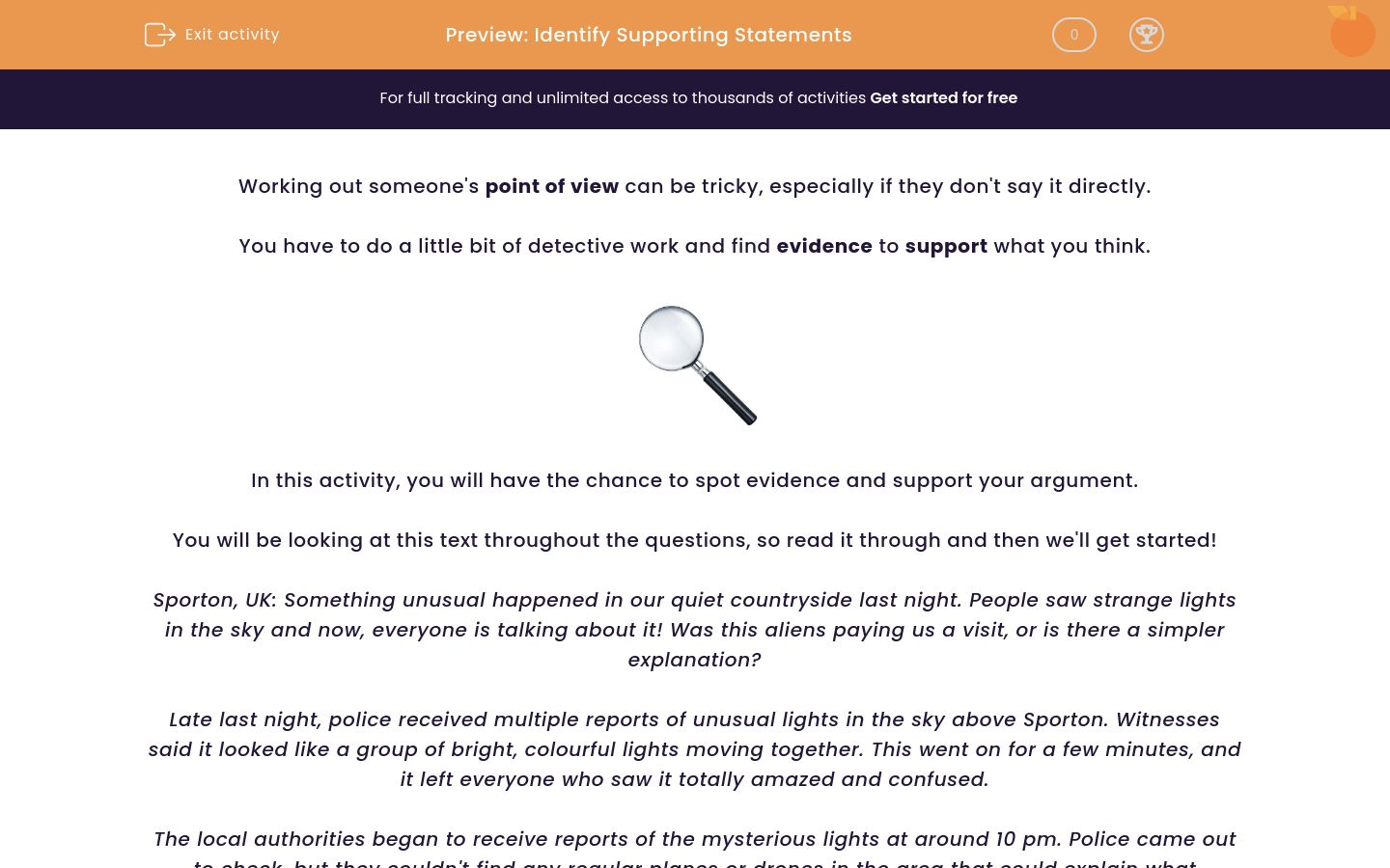 Identify Supporting Statements Worksheet - EdPlace