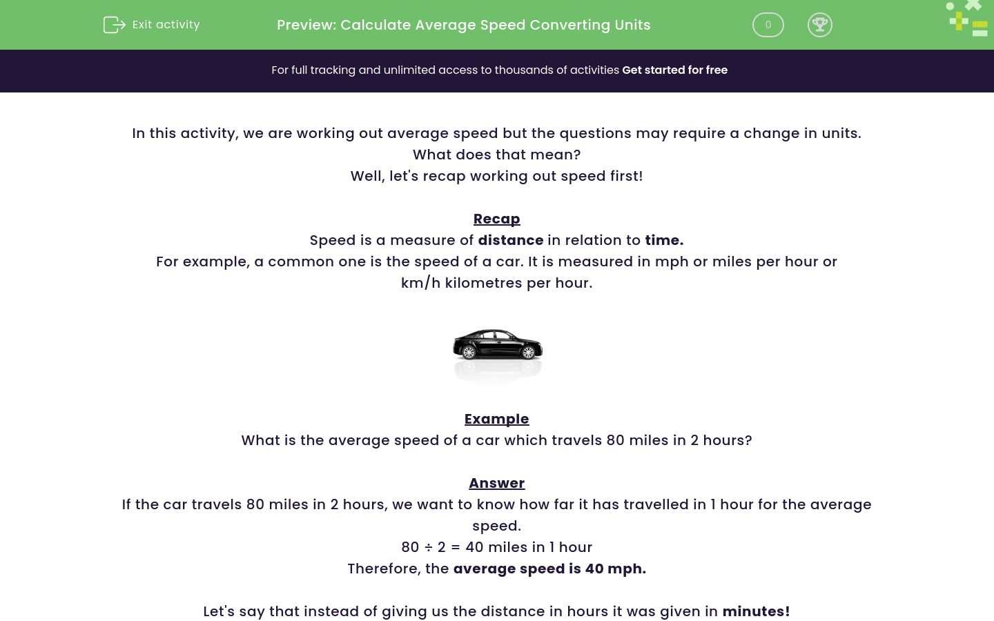 Calculate Average Speed Converting Units Worksheet - EdPlace