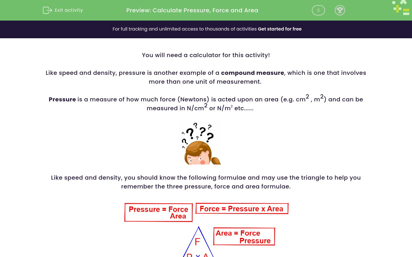 Calculate Pressure, Force and Area Worksheet - EdPlace