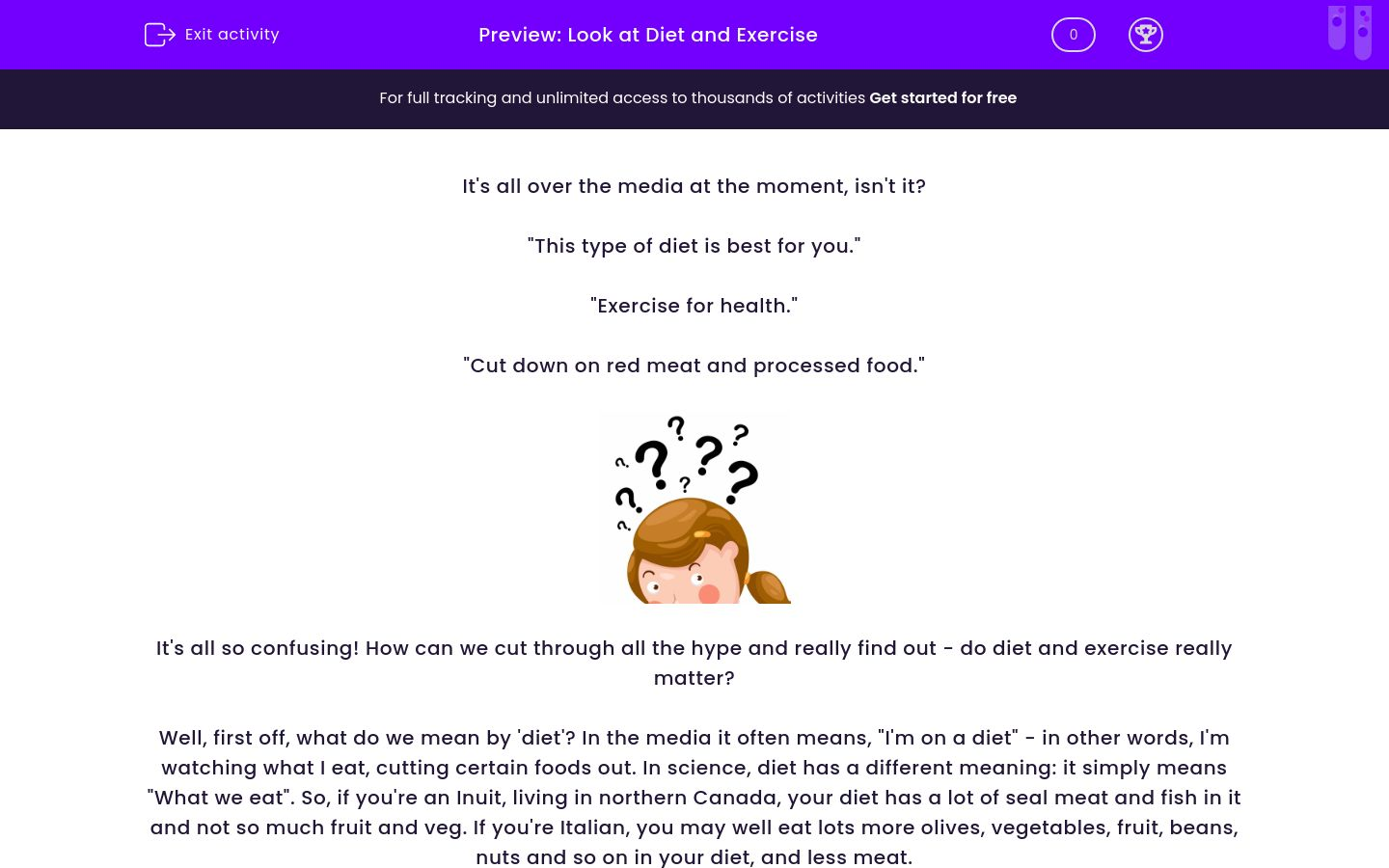 Look at Diet and Exercise Worksheet - EdPlace