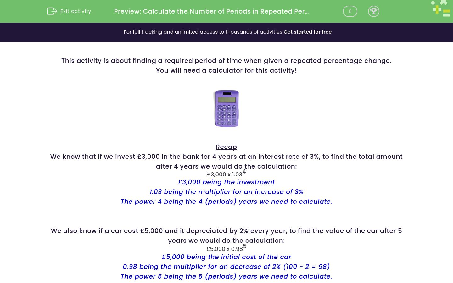 Calculate the Number of Periods in Repeated Percentage Change Worksheet ...
