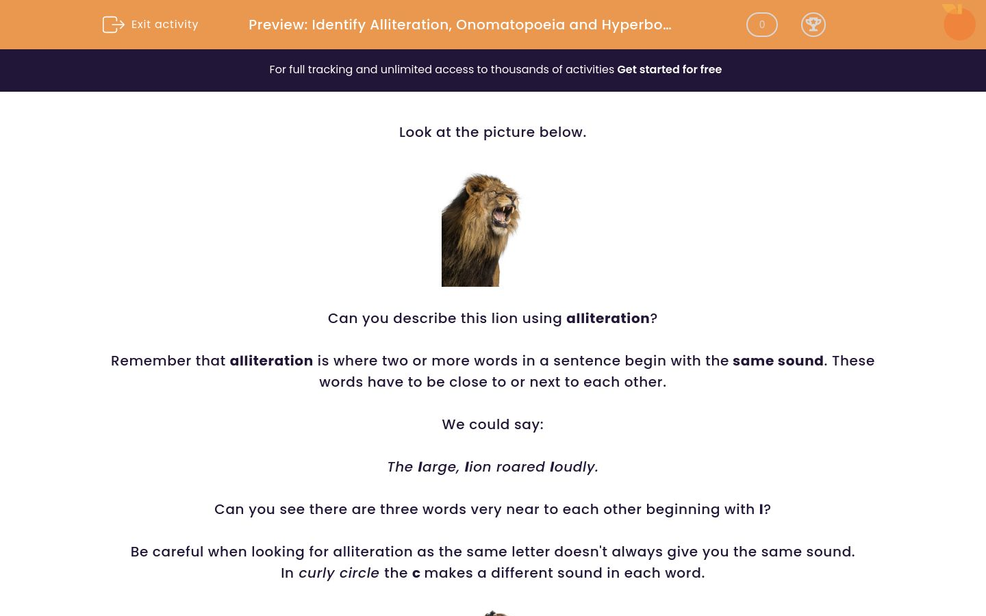 Identify Alliteration, Onomatopoeia and Hyperbole Worksheet - EdPlace