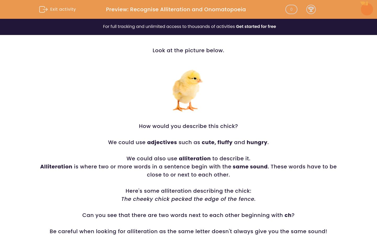 Recognise Alliteration and Onomatopoeia Worksheet - EdPlace