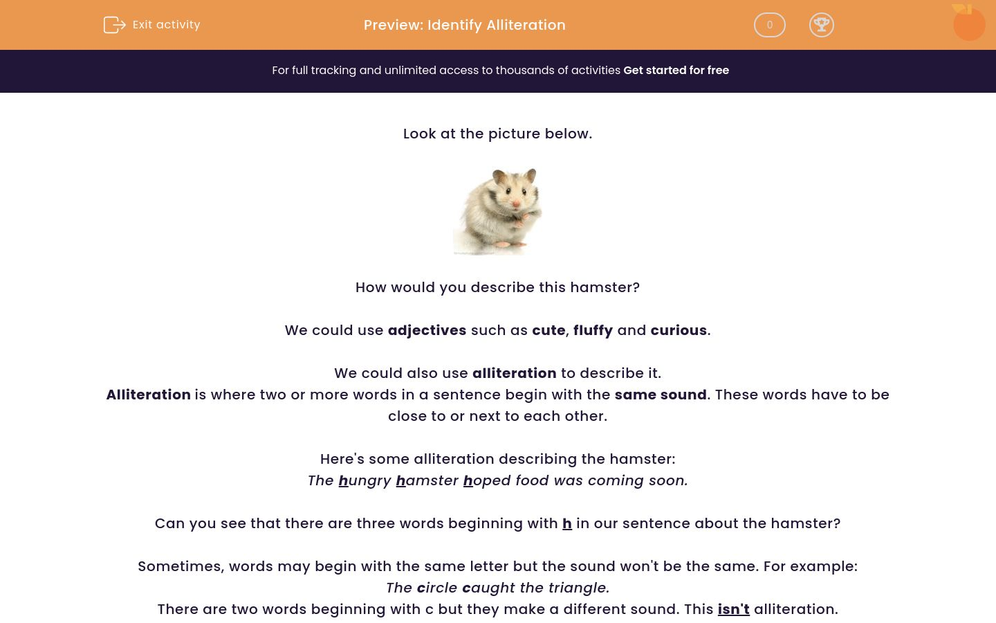 Identify Alliteration Worksheet - EdPlace