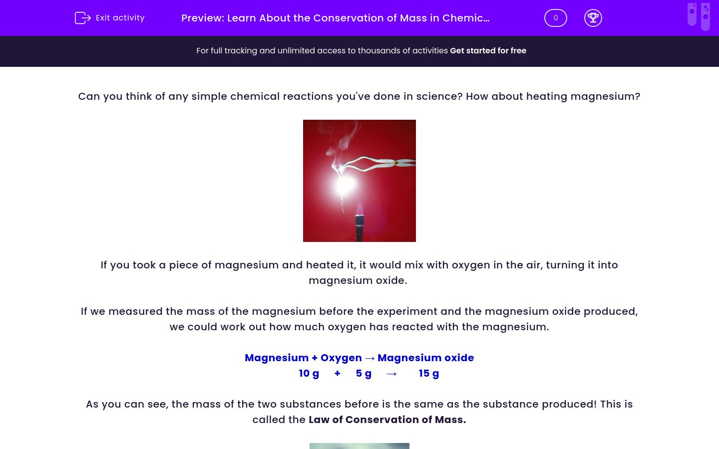 Learn About the Conservation of Mass in Chemical Reactions Worksheet ...