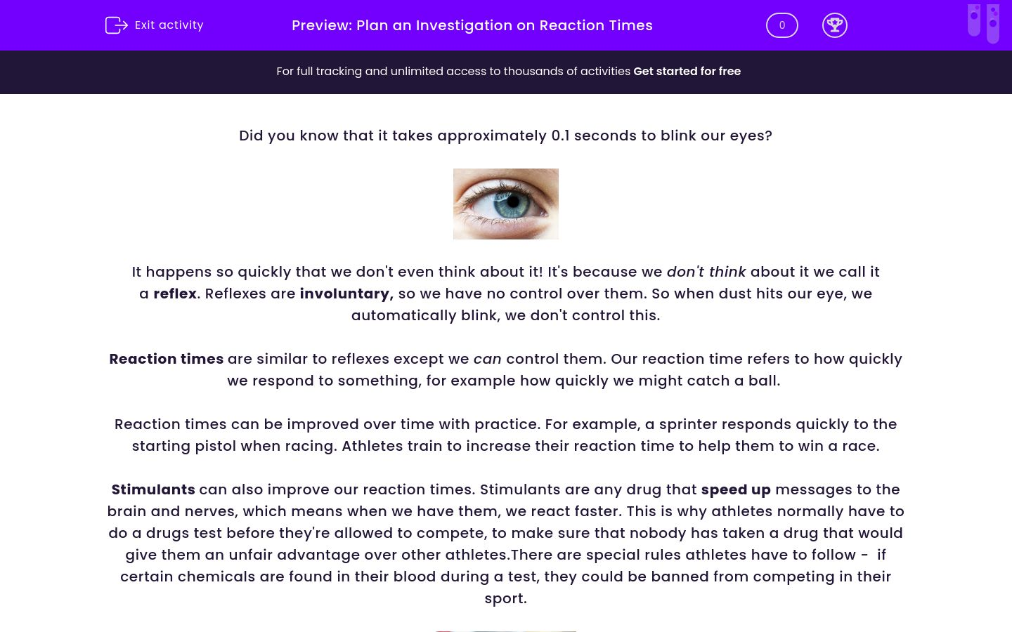 Plan an Investigation on Reaction Times Worksheet - EdPlace