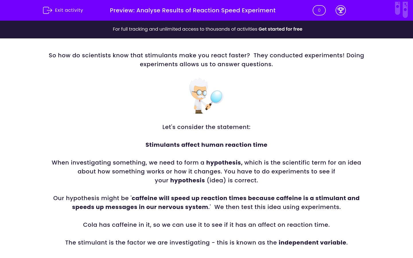 Analyse Results of Reaction Speed Experiment Worksheet - EdPlace