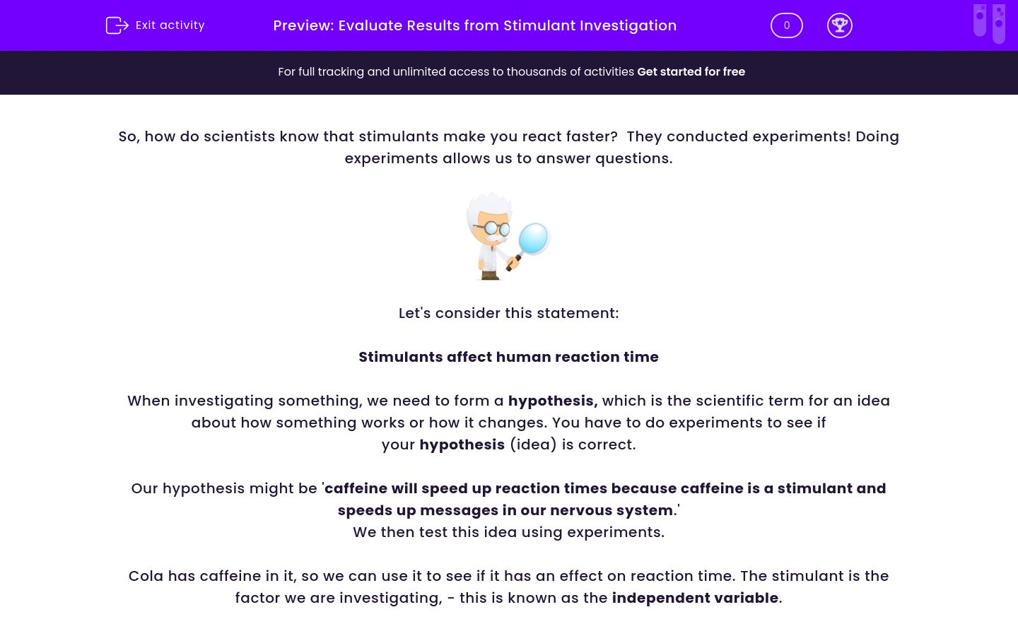 Evaluate Results from Stimulant Investigation Worksheet - EdPlace