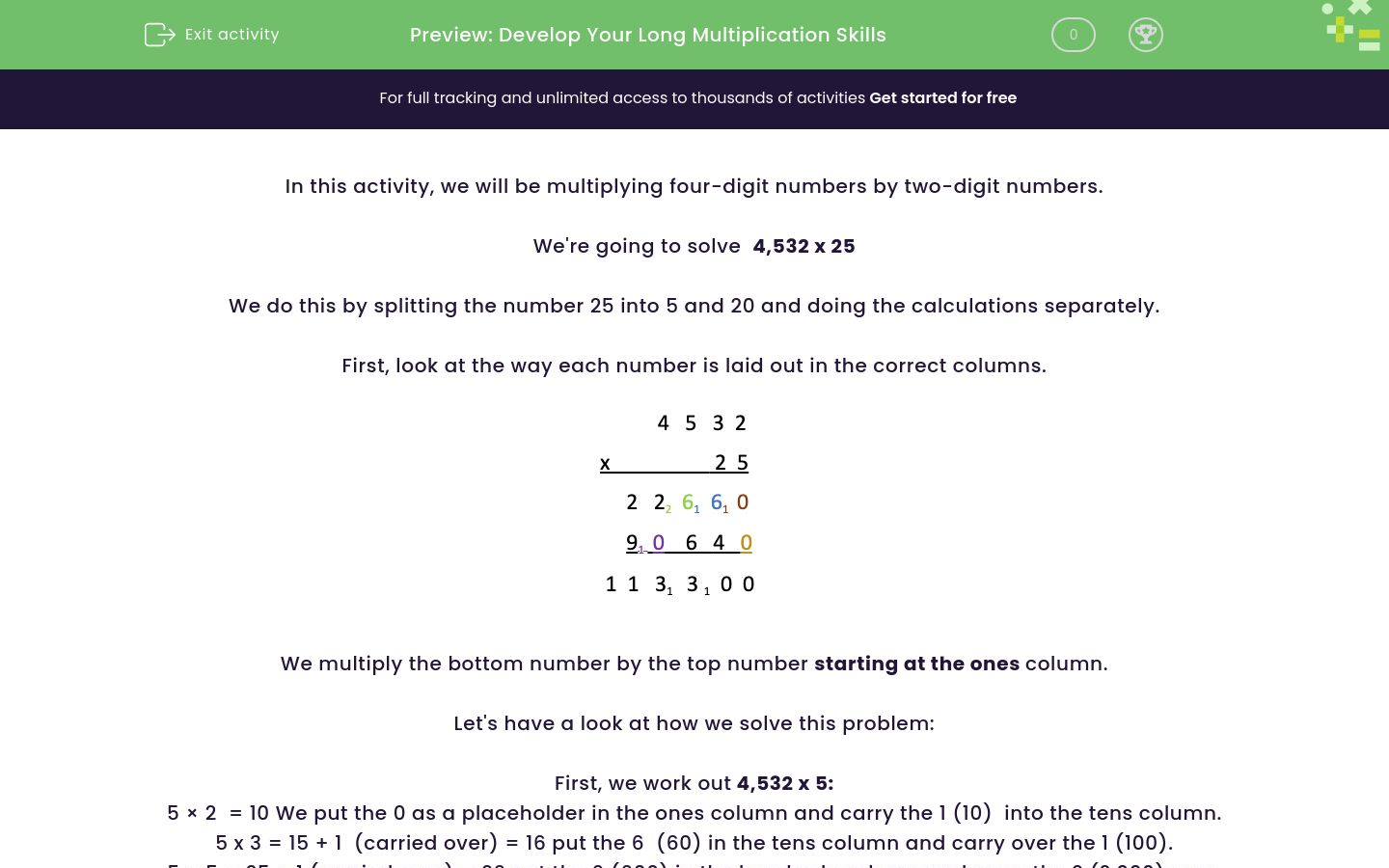 Develop Your Long Multiplication Skills Worksheet - EdPlace