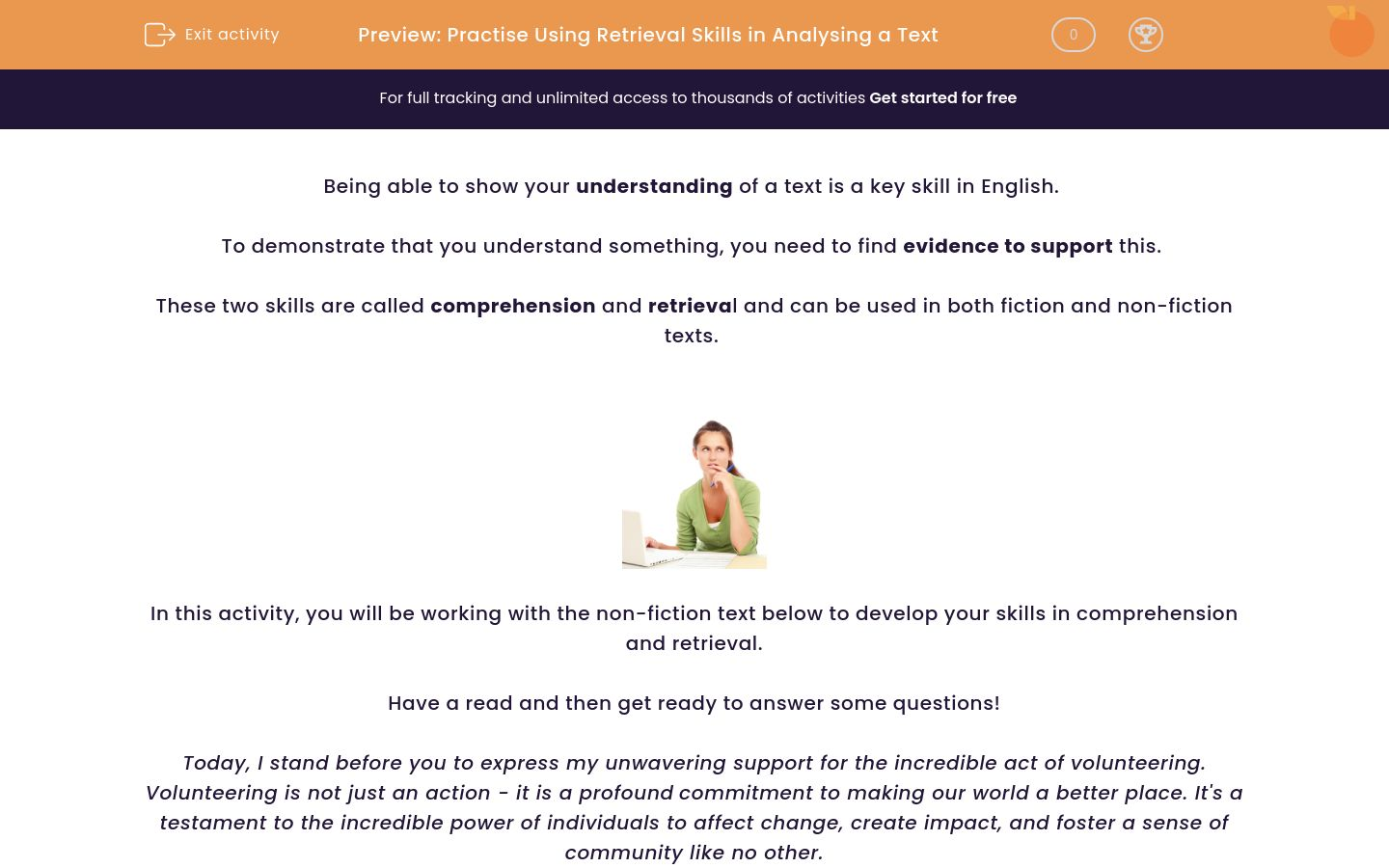 Practise Using Retrieval Skills in Analysing a Text Worksheet - EdPlace