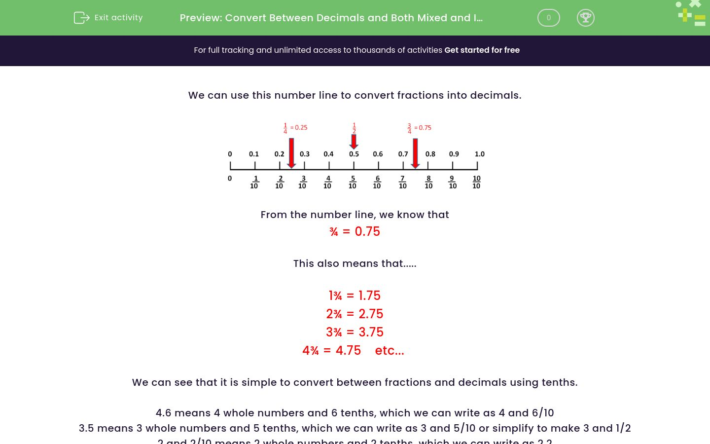 Convert Between Decimals and Both Mixed and Improper Fractions ...