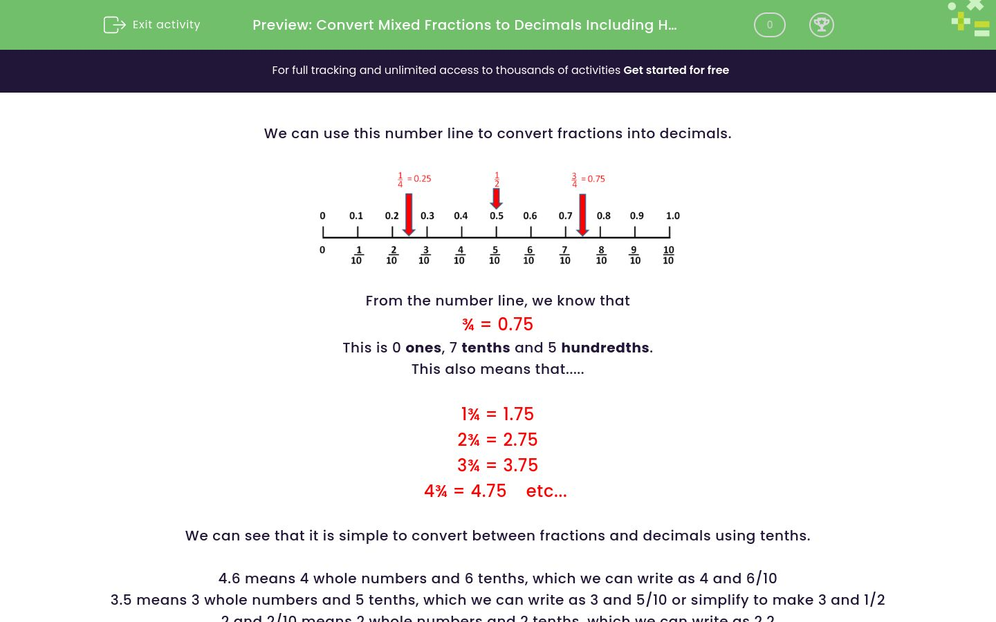 Convert Mixed Fractions to Decimals Including Hundredths Worksheet ...