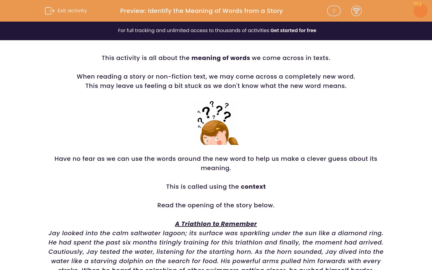 Identify the Meaning of Words from a Story Worksheet - EdPlace
