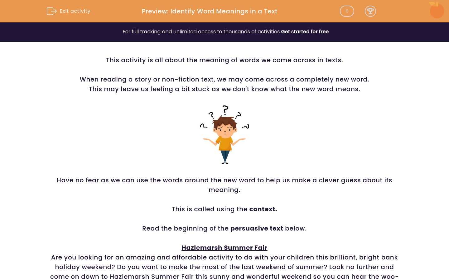 Identify Word Meanings in a Text Worksheet - EdPlace