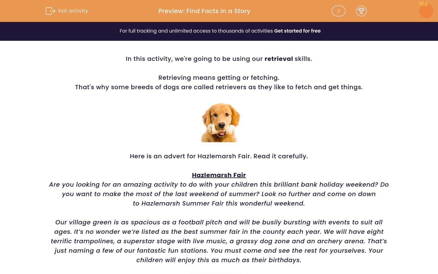 Find Facts in a Story Worksheet - EdPlace