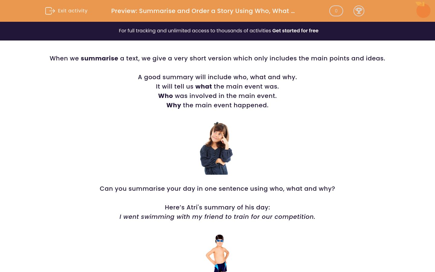 Summarise and Order a Story Using Who, What and Why Worksheet - EdPlace