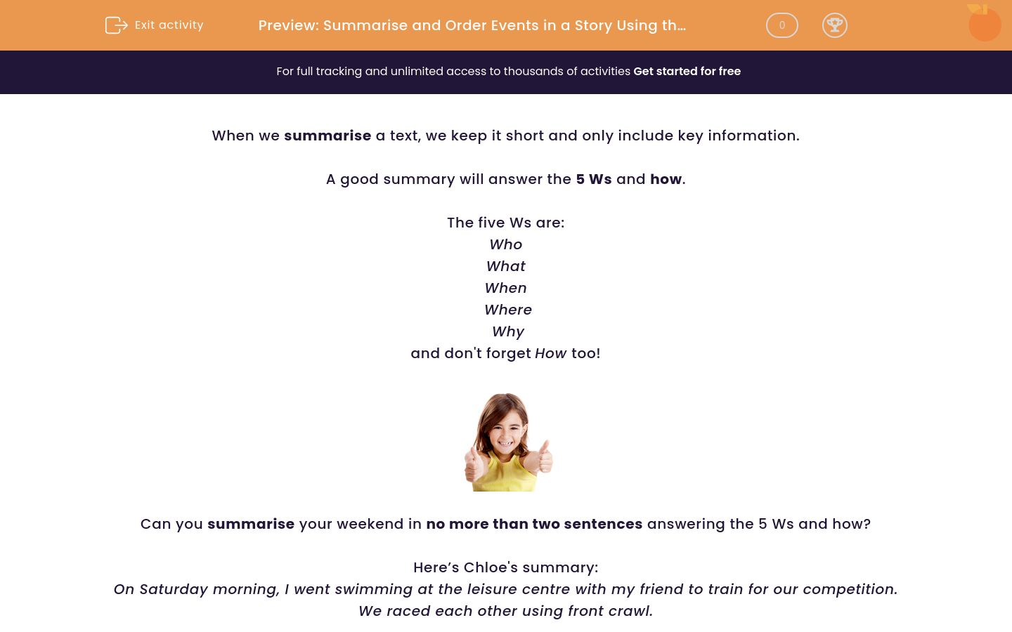 Summarise and Order Events in a Story Using the 5 Ws Worksheet - EdPlace