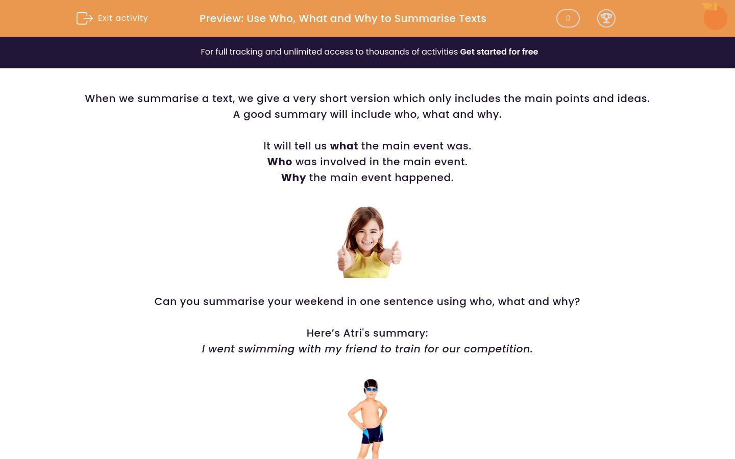 Use Who, What and Why to Summarise Texts Worksheet - EdPlace
