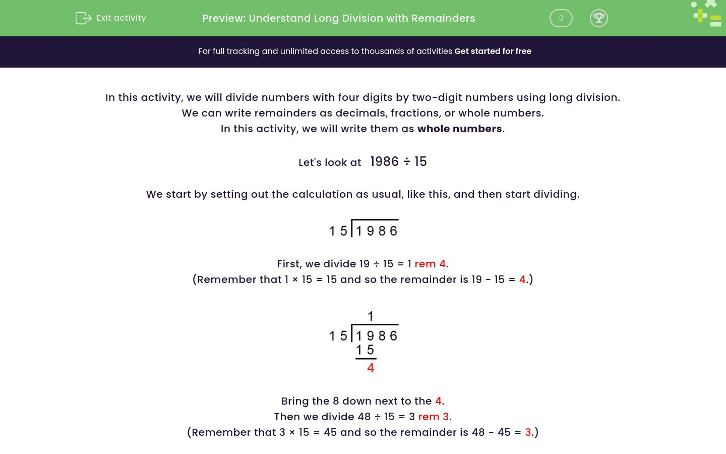 Understand Long Division with Remainders Worksheet - EdPlace